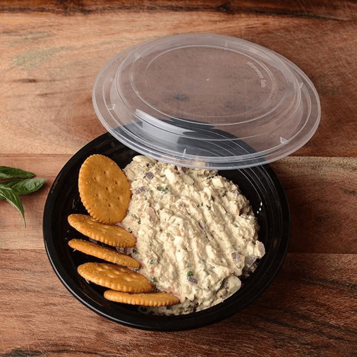 16oz Black Meal Prep/Round Bento Box Disposable Container with Clear L ...